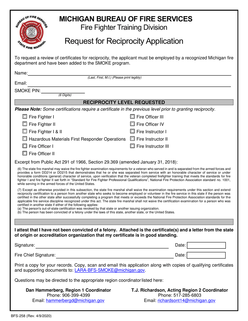 Form BFS-258 Download Fillable PDF or Fill Online Request for ...