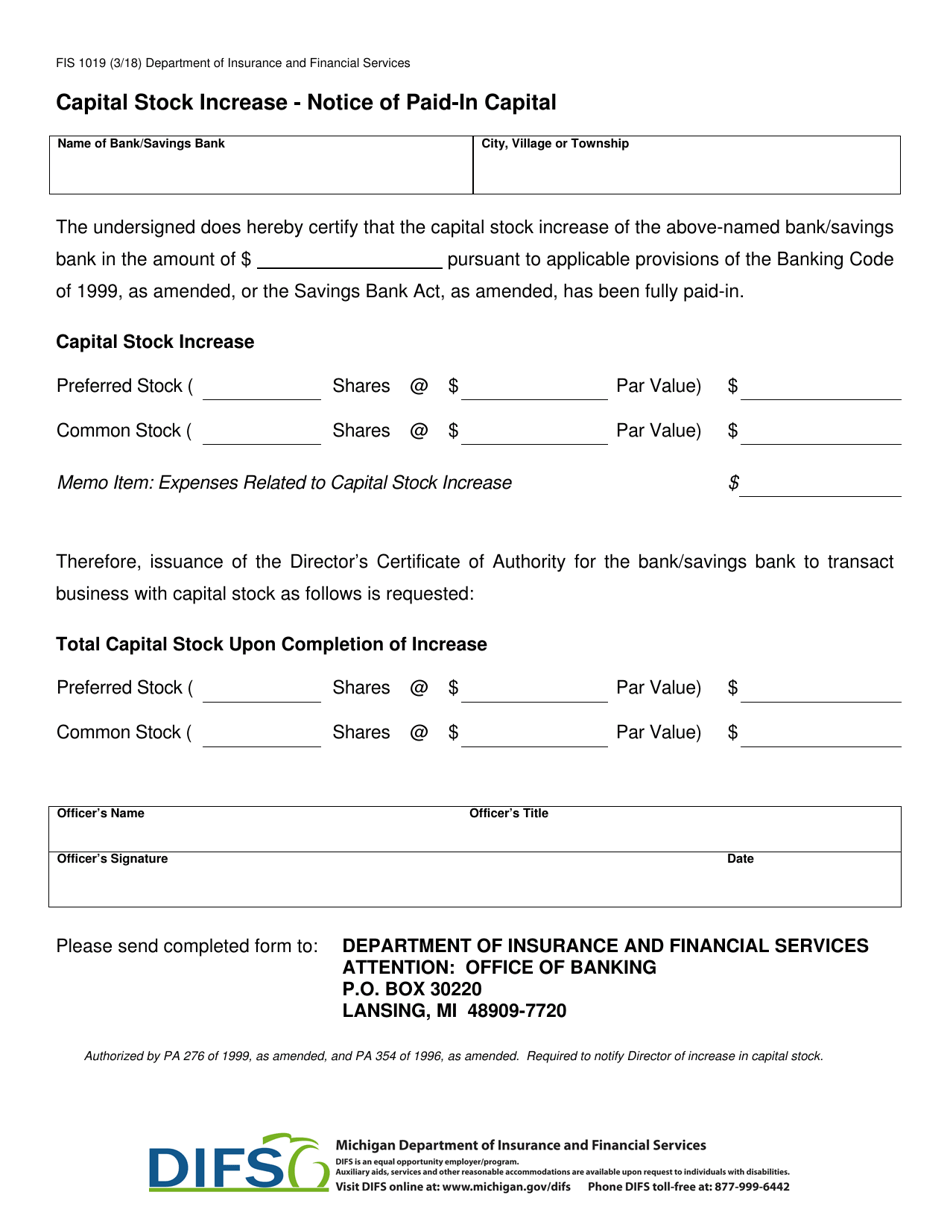Form FIS1019 - Fill Out, Sign Online and Download Fillable PDF ...
