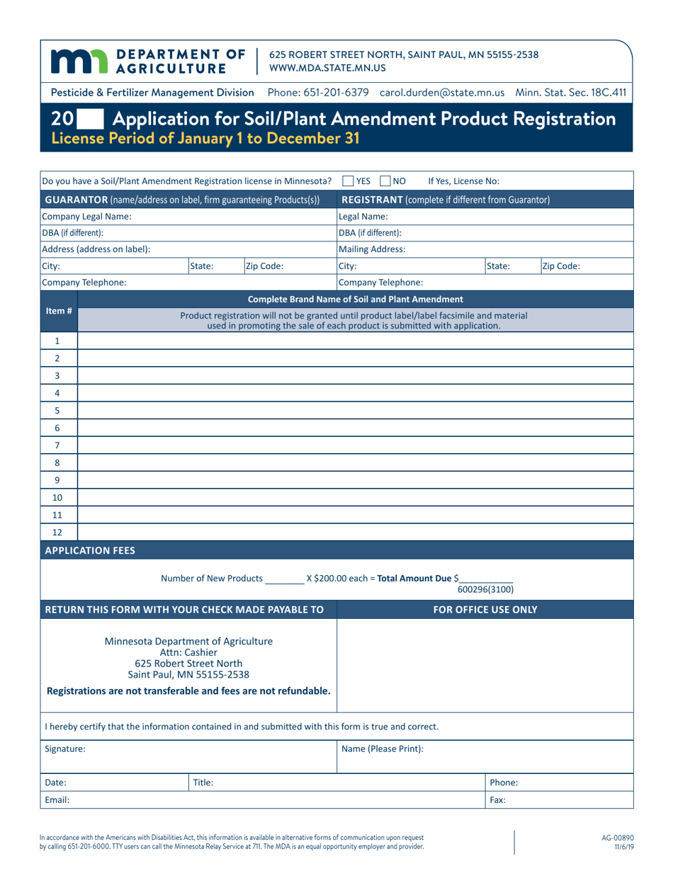 Form AG-00890 Download Fillable PDF or Fill Online Application for Soil ...