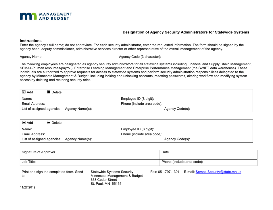 Minnesota Designation of Agency Security Administrators for Statewide ...