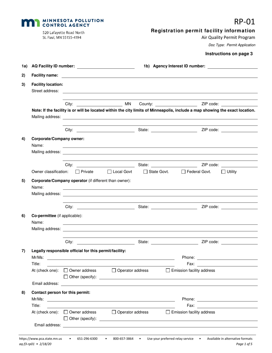 Form RP-01 Download Printable PDF or Fill Online Registration Permit ...