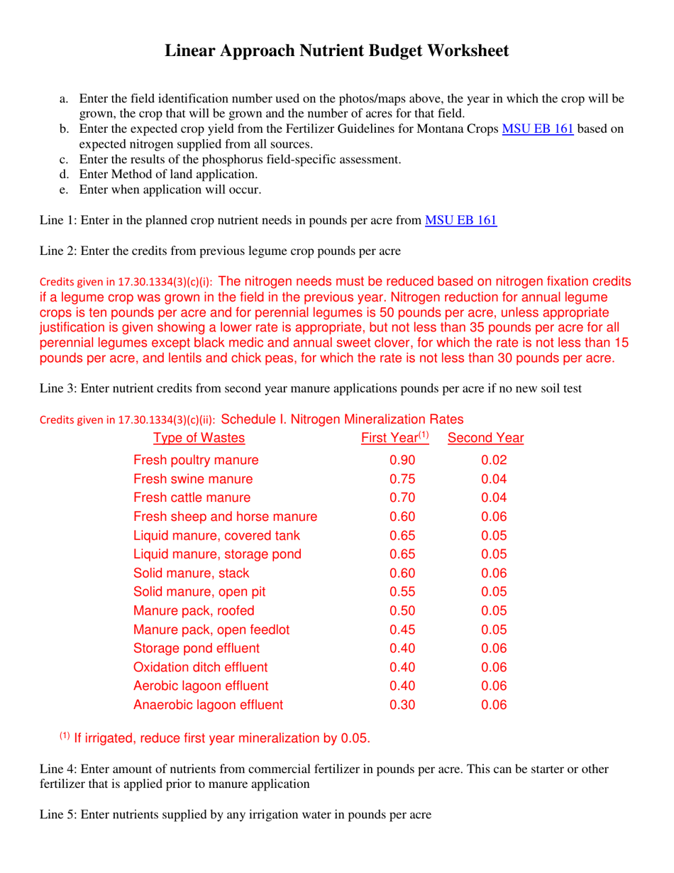 Montana Linear Approach Nutrient Budget Worksheet - Fill Out, Sign ...