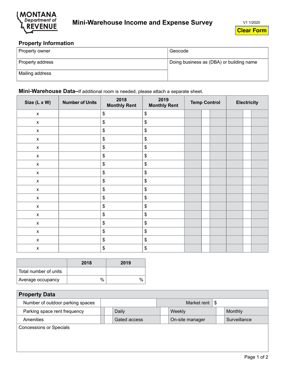 Montana Mini-Warehouse Income and Expense Survey - Fill Out, Sign ...
