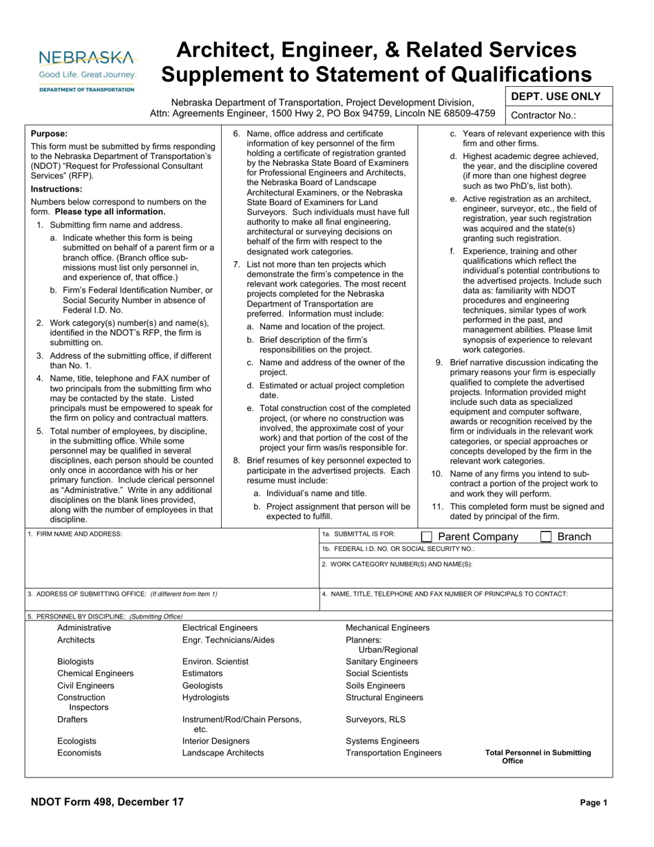 NDOT Form 498 - Fill Out, Sign Online and Download Printable PDF ...