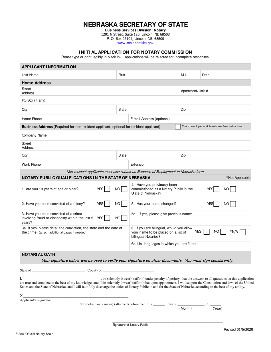 Nebraska Initial Application for Notary Commission Download Fillable ...