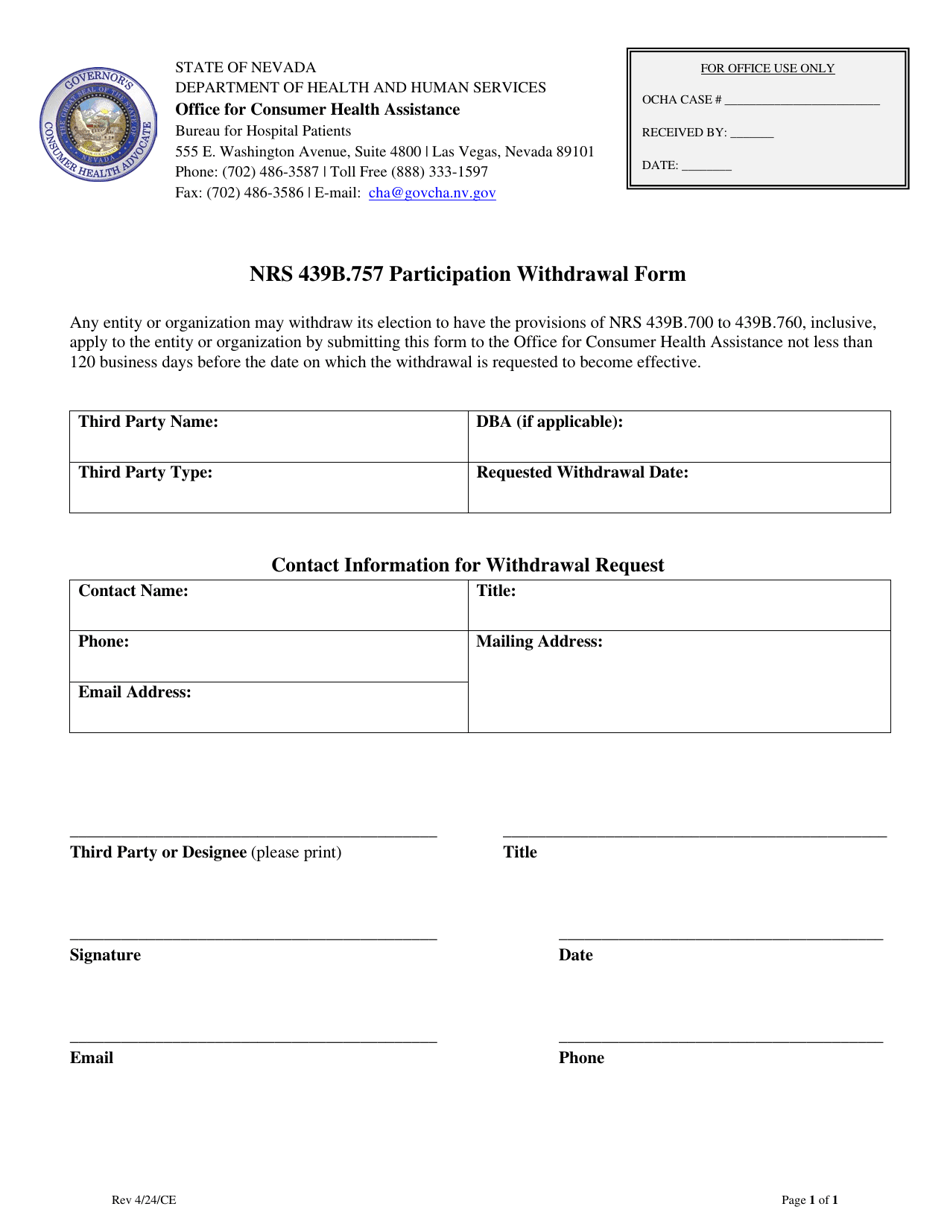 Nevada Nrs 439b.757 Participation Withdrawal Form - Fill Out, Sign ...