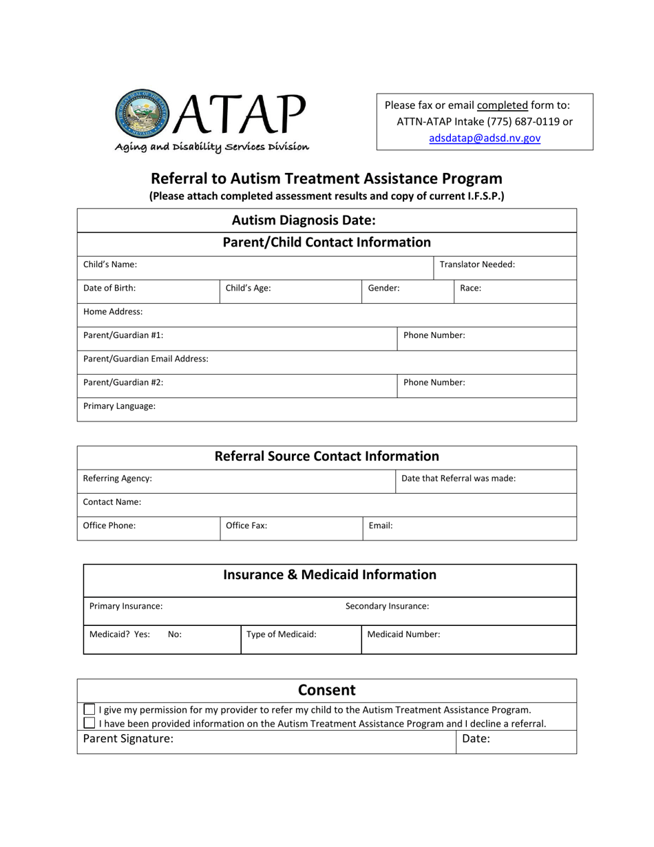 Nevada Atap Referral Form - Fill Out, Sign Online and Download PDF ...