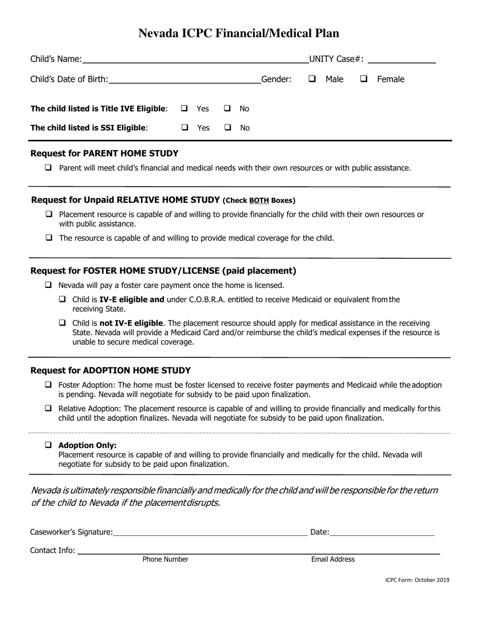 Nevada Nevada Icpc Financial/Medical Plan - Fill Out, Sign Online and ...