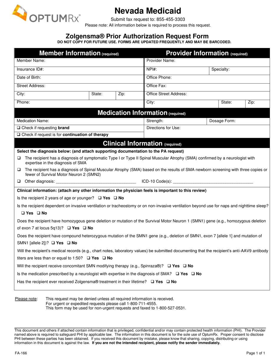 Form FA-166 - Fill Out, Sign Online and Download Printable PDF, Nevada ...