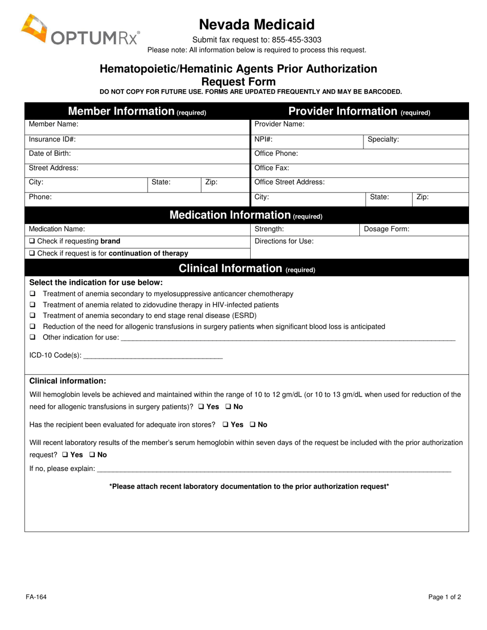 Form FA-164 - Fill Out, Sign Online and Download Printable PDF, Nevada ...