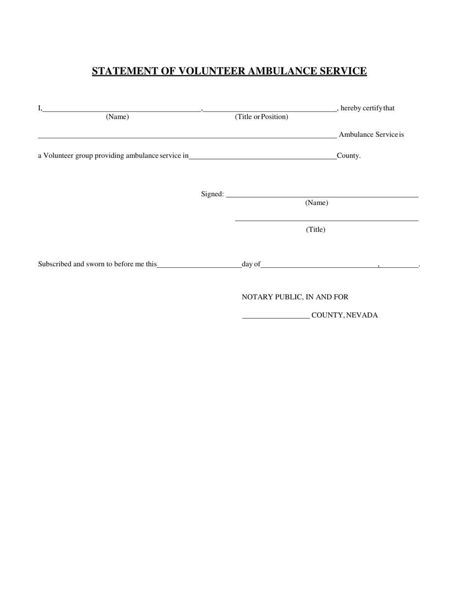 Nevada Statement of Volunteer Ambulance Service - Fill Out, Sign Online ...