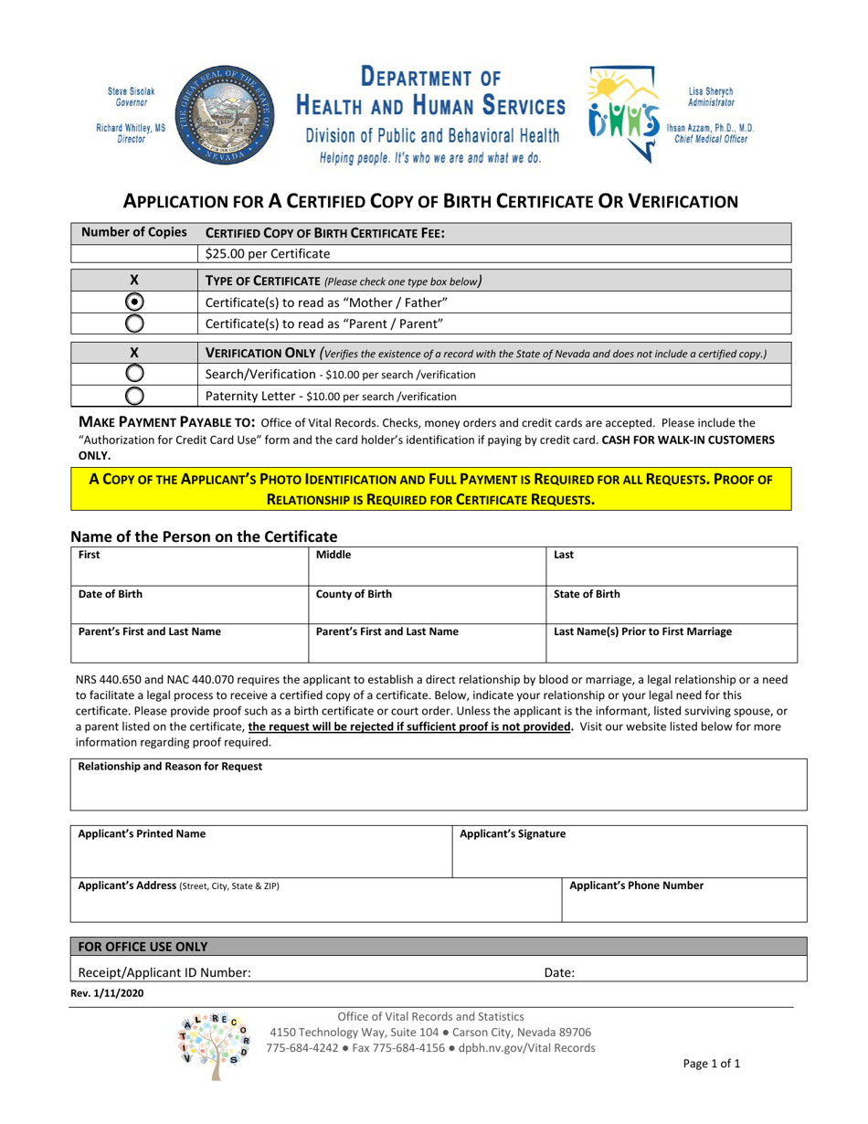 Nevada Birth Certificate Templates