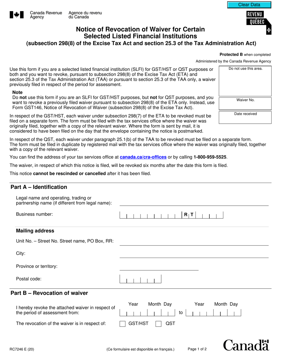 Form RC7246 Download Fillable PDF or Fill Online Notice of Revocation ...