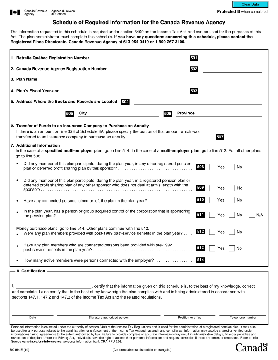 Form RC154 Download Fillable PDF Or Fill Online Schedule Of Required 