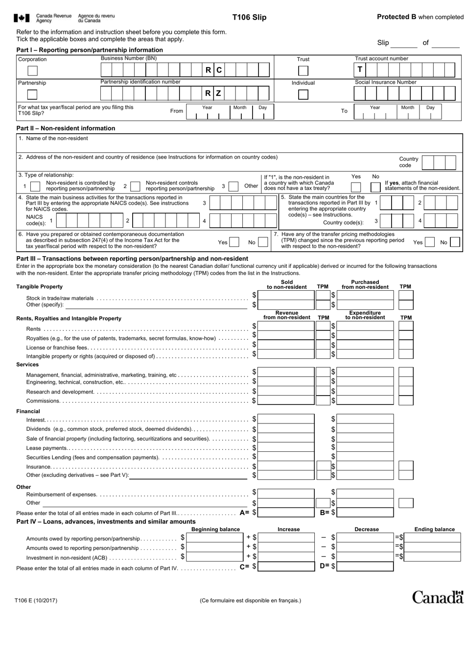 Form T106 - Fill Out, Sign Online and Download Fillable PDF, Canada ...