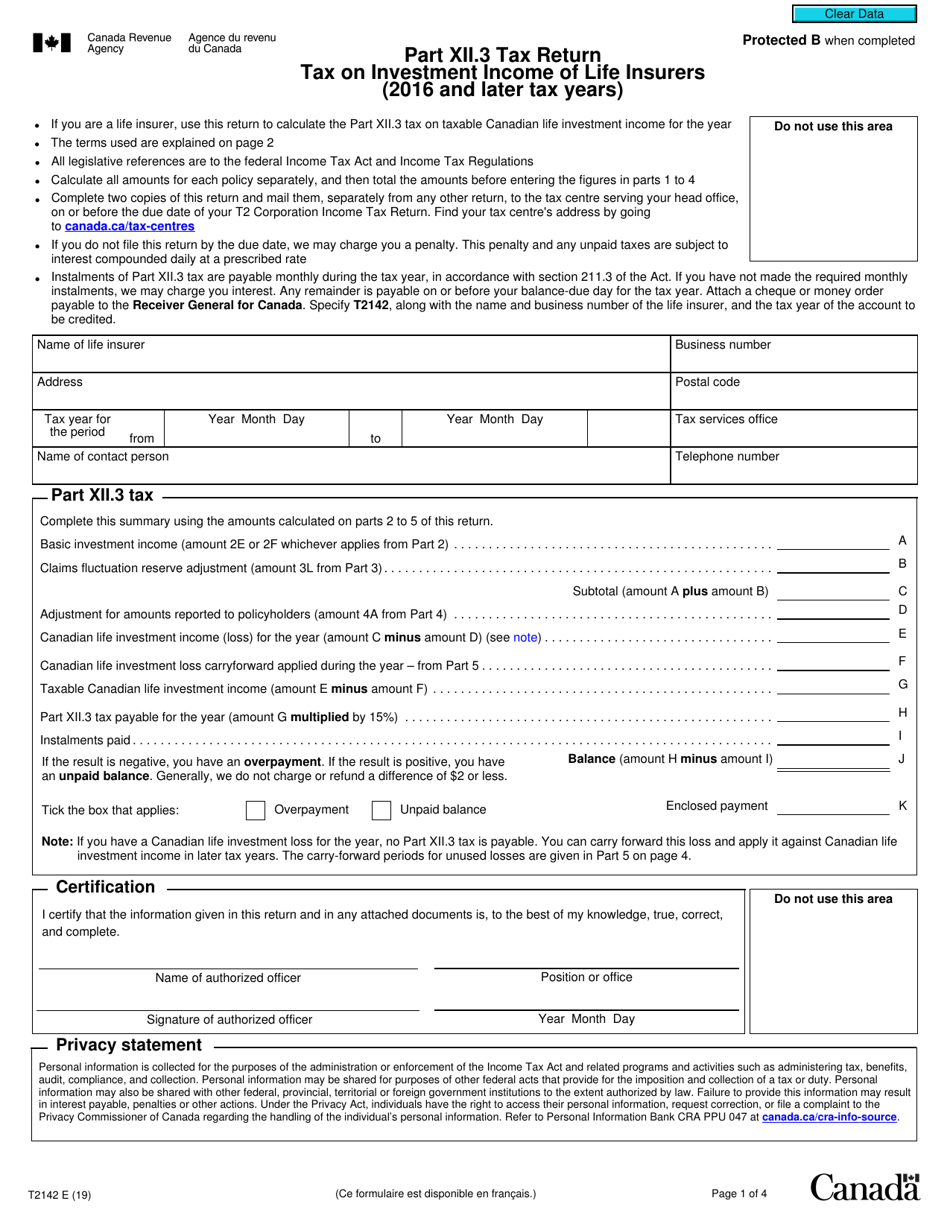 Form T2142 - Fill Out, Sign Online and Download Fillable PDF, Canada ...