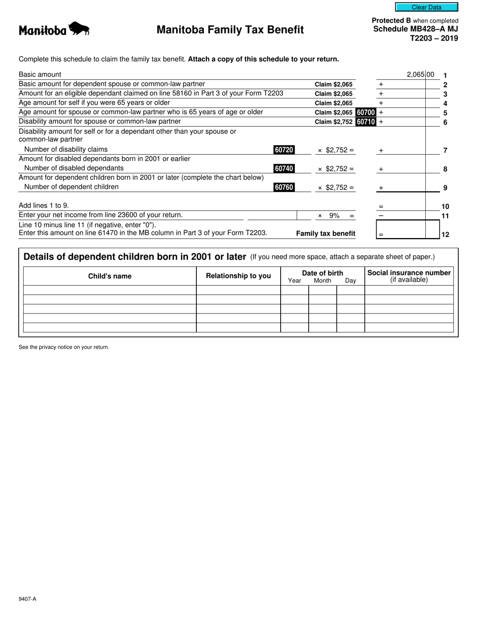 Form T2203 (9407-A) Schedule MB428-A MJ Download Fillable PDF or Fill ...