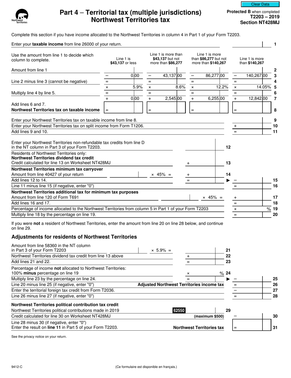 Form T2203 (9412-C) Part NT428MJ - 2019 - Fill Out, Sign Online and ...