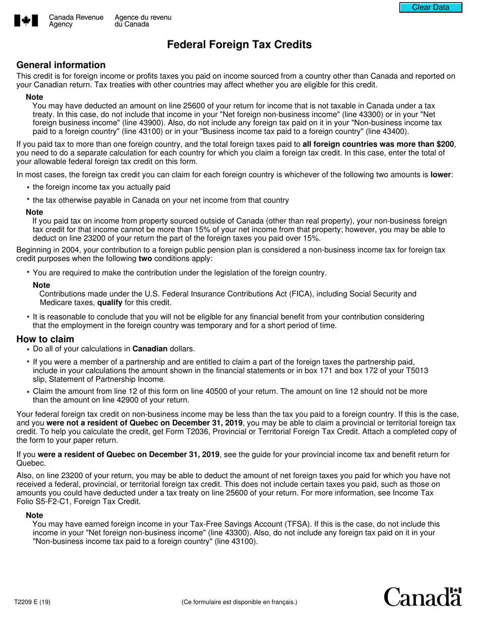 Form T2209 - Fill Out, Sign Online and Download Fillable PDF, Canada ...