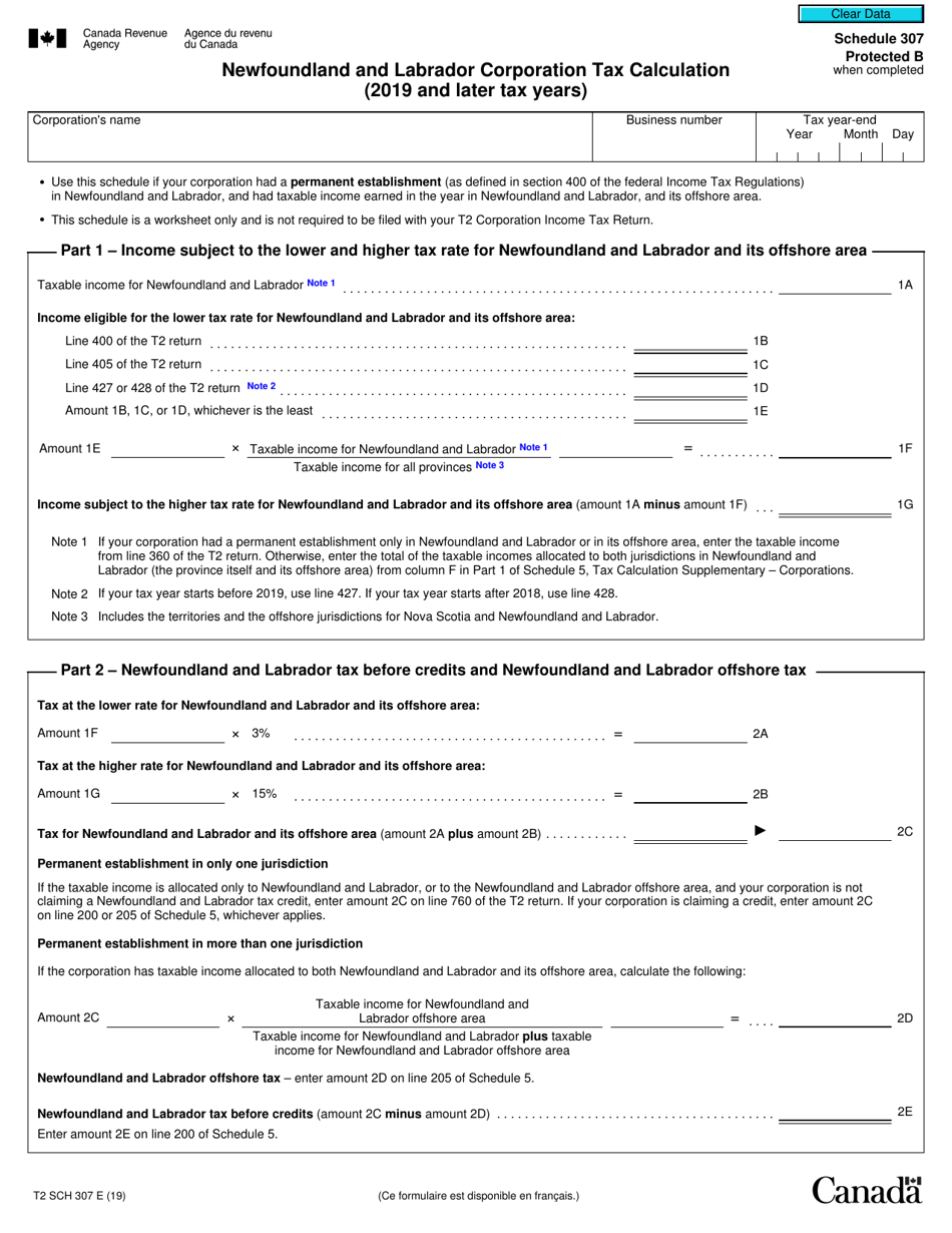 Form T2 Schedule 307 - Fill Out, Sign Online and Download Fillable PDF ...
