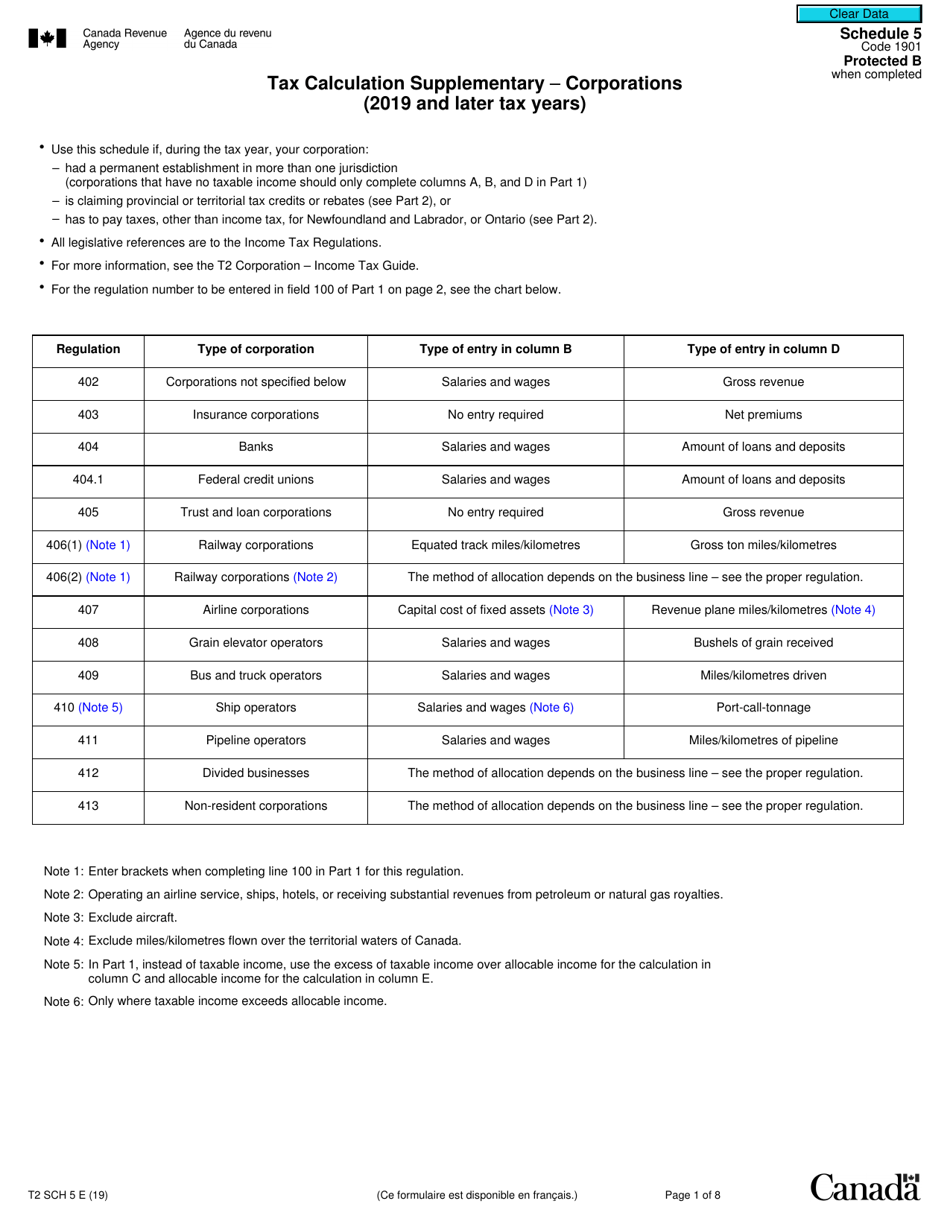 Form T2 Schedule 5 - Fill Out, Sign Online and Download Fillable PDF ...