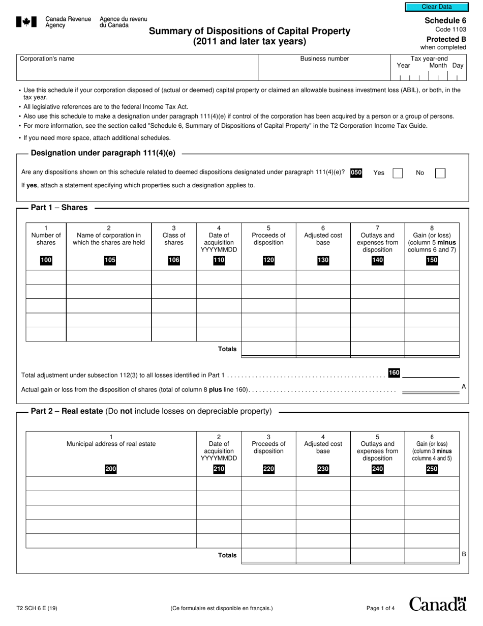 Form T2 Schedule 6 Download Fillable PDF Or Fill Online Summary Of