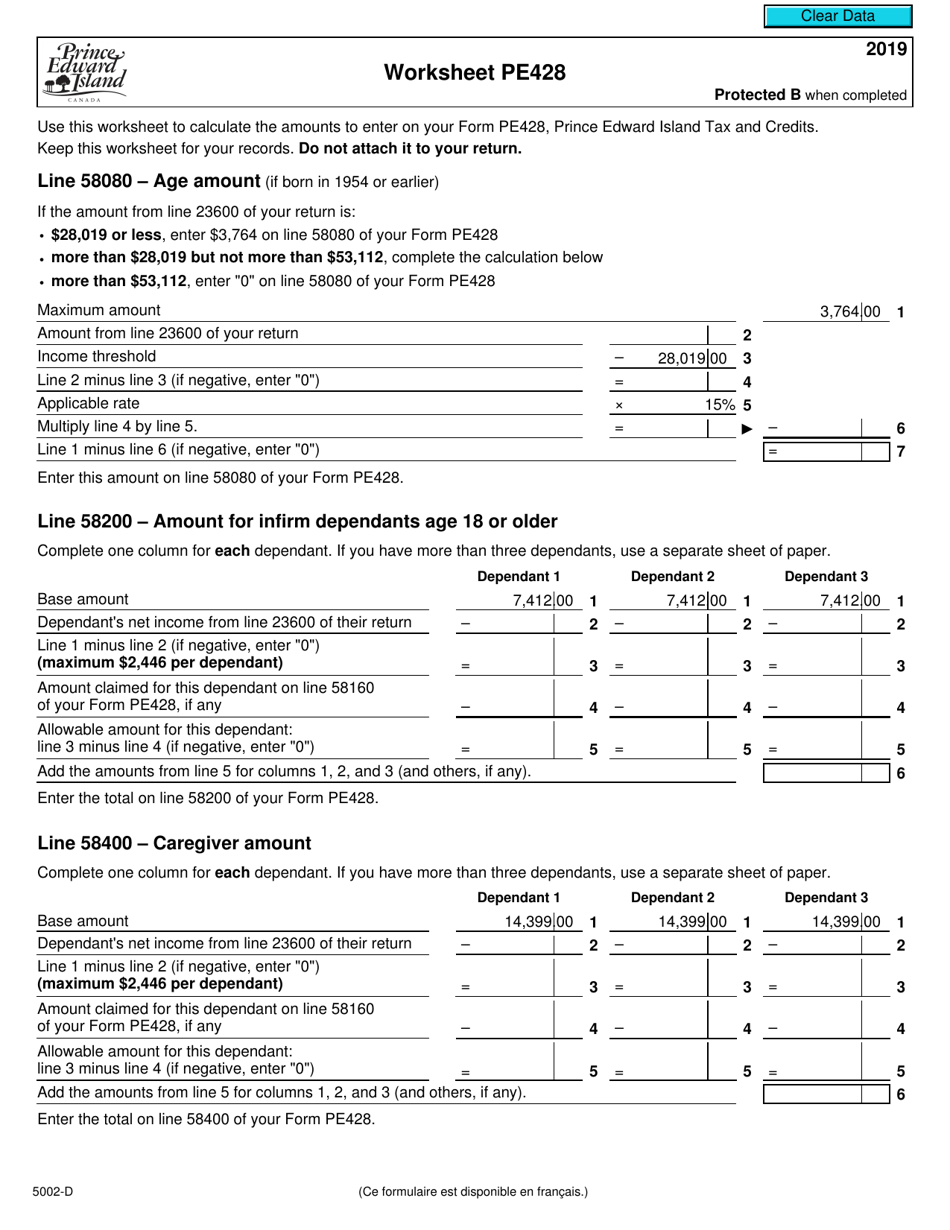 Form 5002-D Worksheet PE428 Download Fillable PDF or Fill Online Prince ...