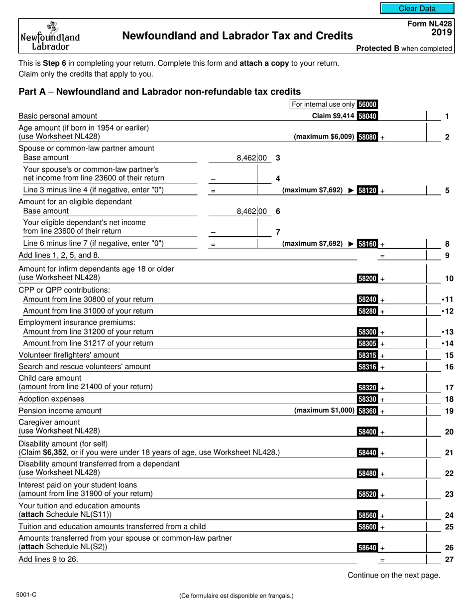 Form 5001-C (NL428) - 2019 - Fill Out, Sign Online and Download Fillable PDF, Canada ...