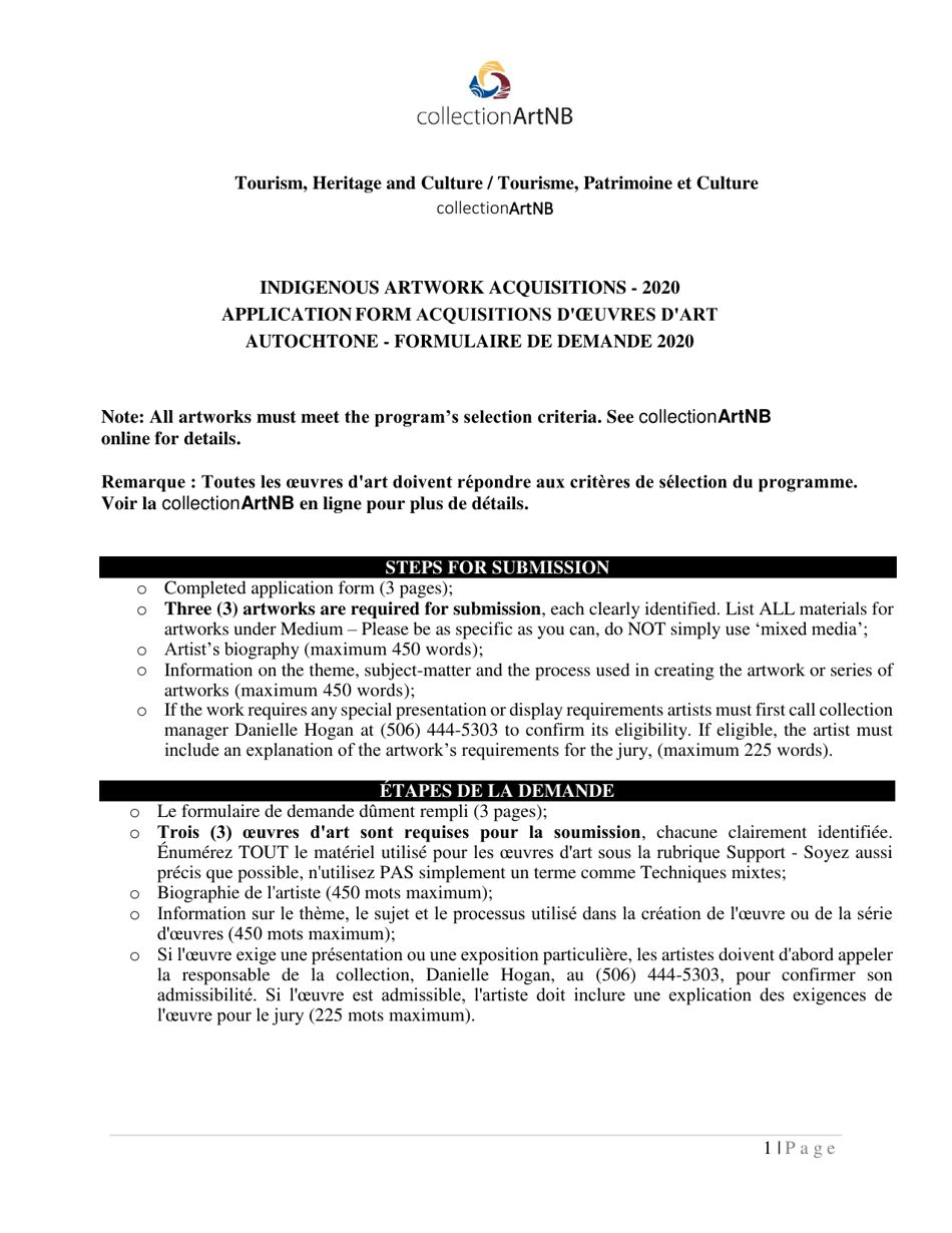 2020 New Brunswick Canada Indigenous Artwork Acquisitions Application ...