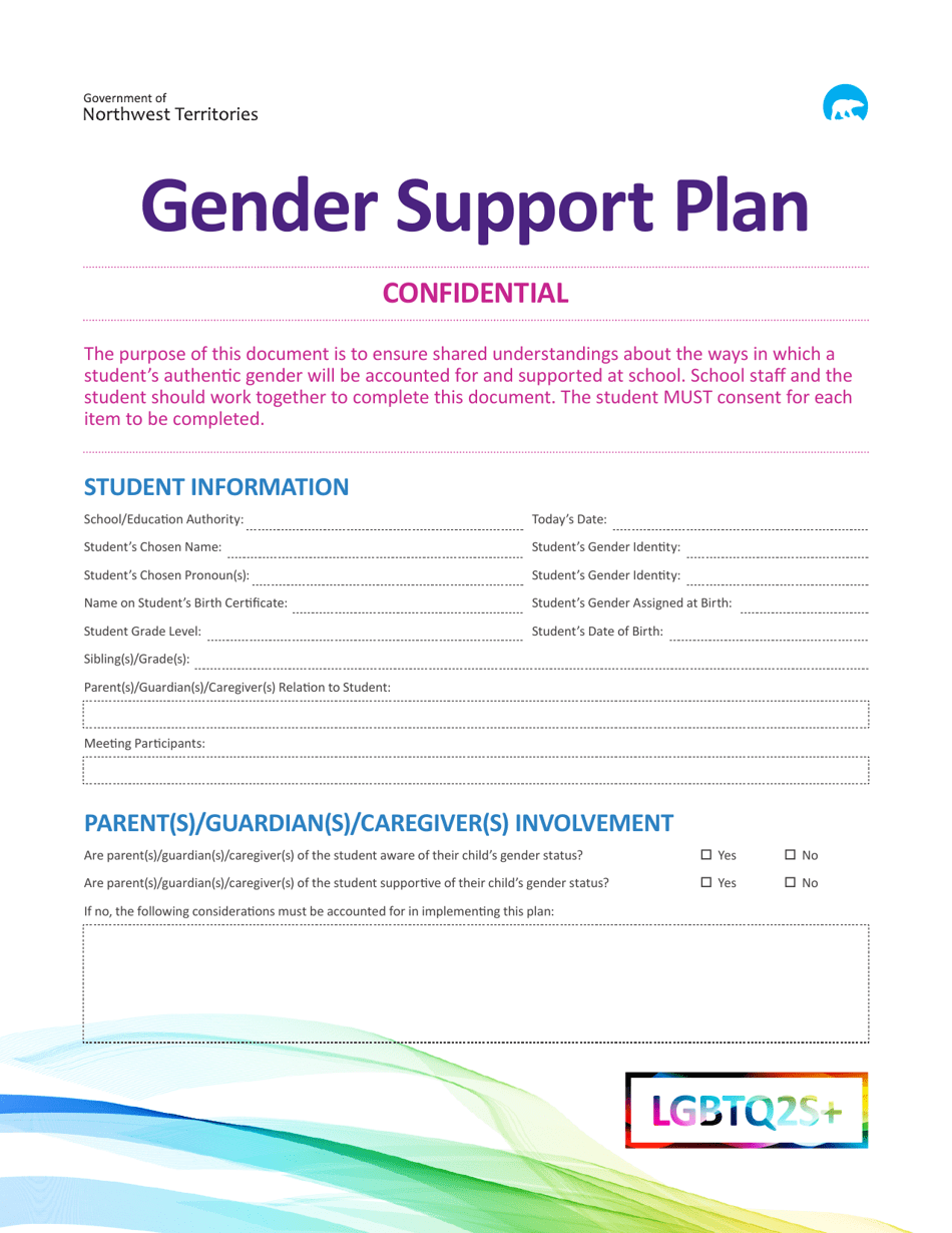 Northwest Territories Canada Gender Support Plan - Fill Out, Sign ...