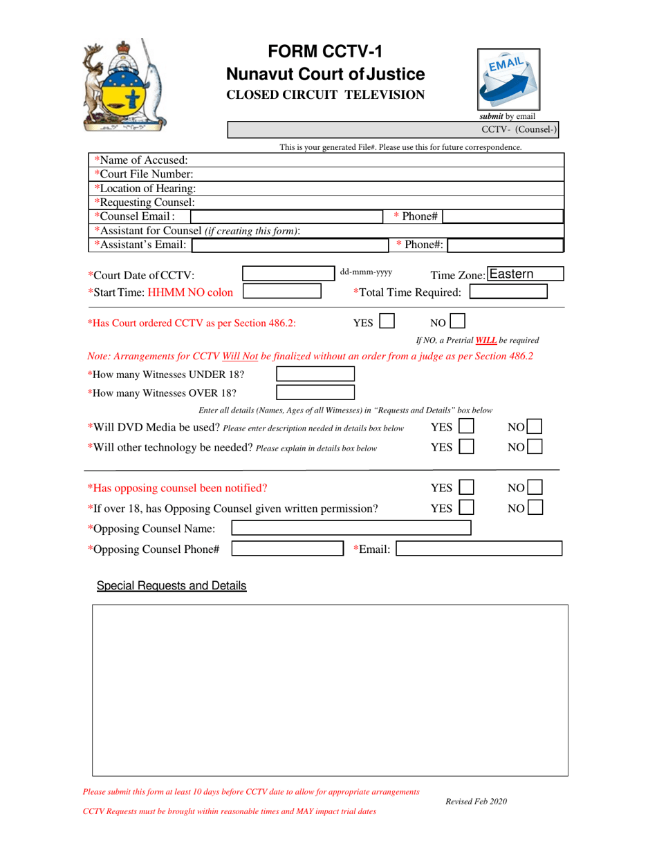 Form CCTV-1 - Fill Out, Sign Online and Download Fillable PDF, Nunavut ...