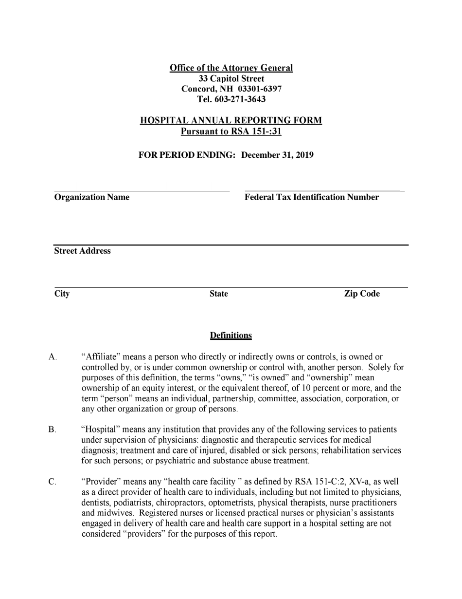 2019 New Hampshire Hospital Annual Reporting Form - Fill Out, Sign ...