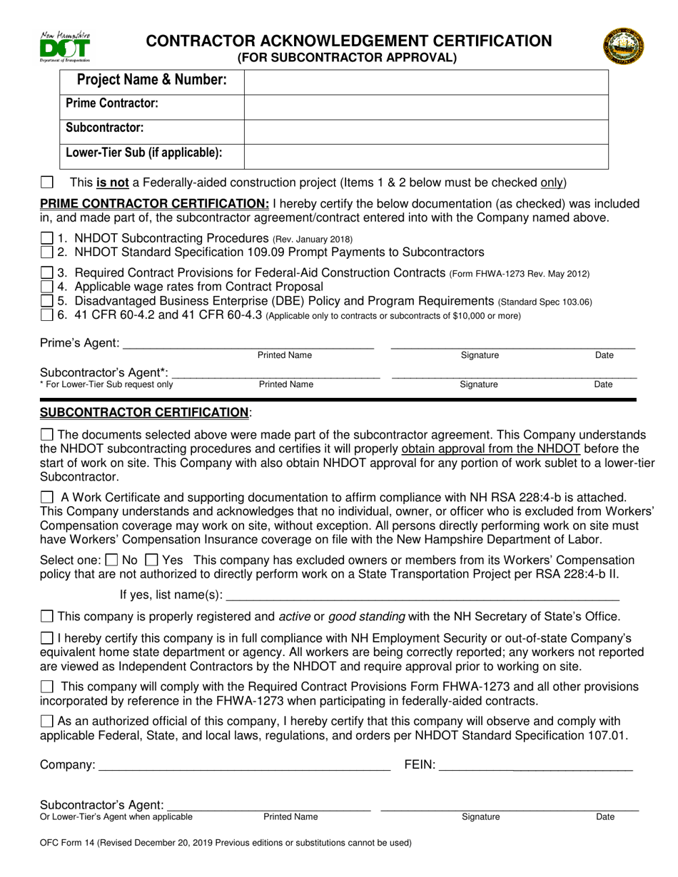 Contractor Subcontractor Certification Fillable Form - Printable Forms ...