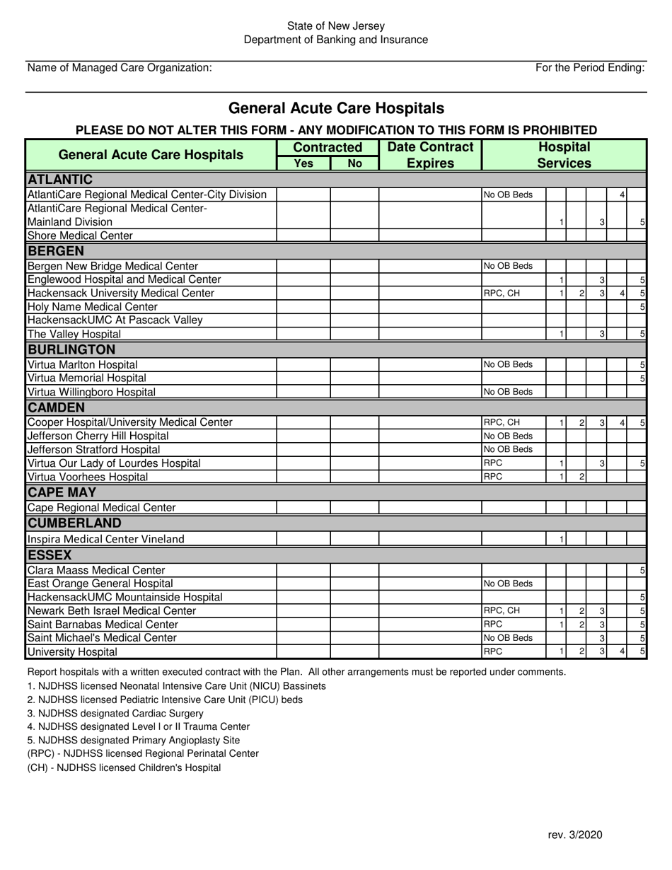 New Jersey General Acute Care Hospitals - Fill Out, Sign Online and ...