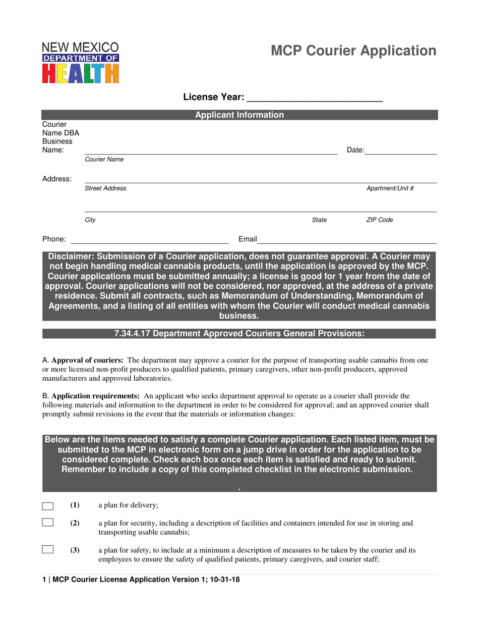 New Mexico Mcp Courier Application - Fill Out, Sign Online and Download ...