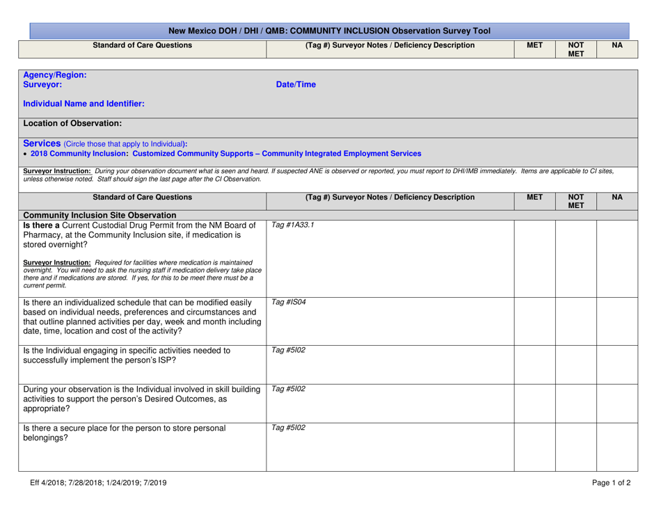 New Mexico New Mexico Doh / Dhi / Qmb: Community Inclusion Observation ...