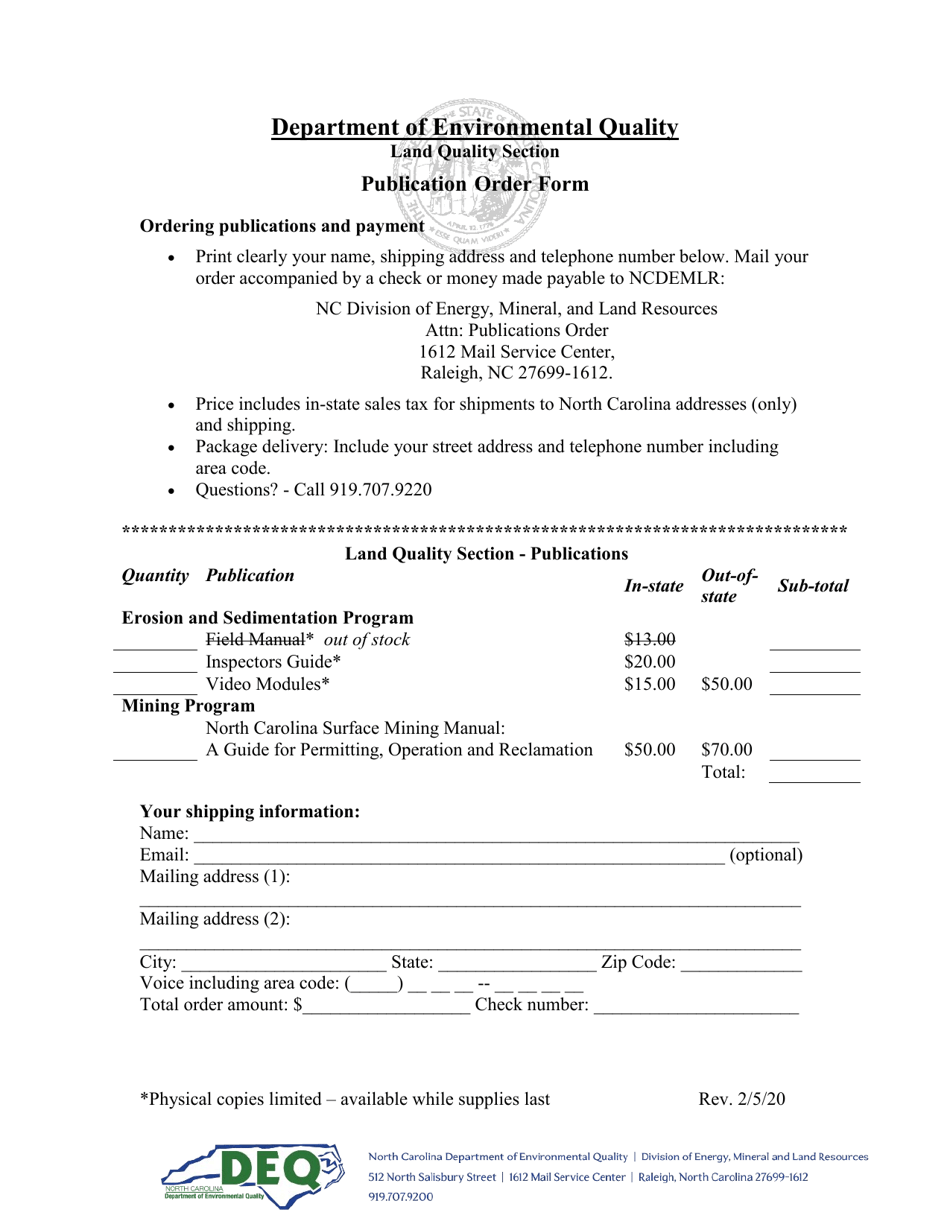 North Carolina Publication Order Form - Fill Out, Sign Online and ...