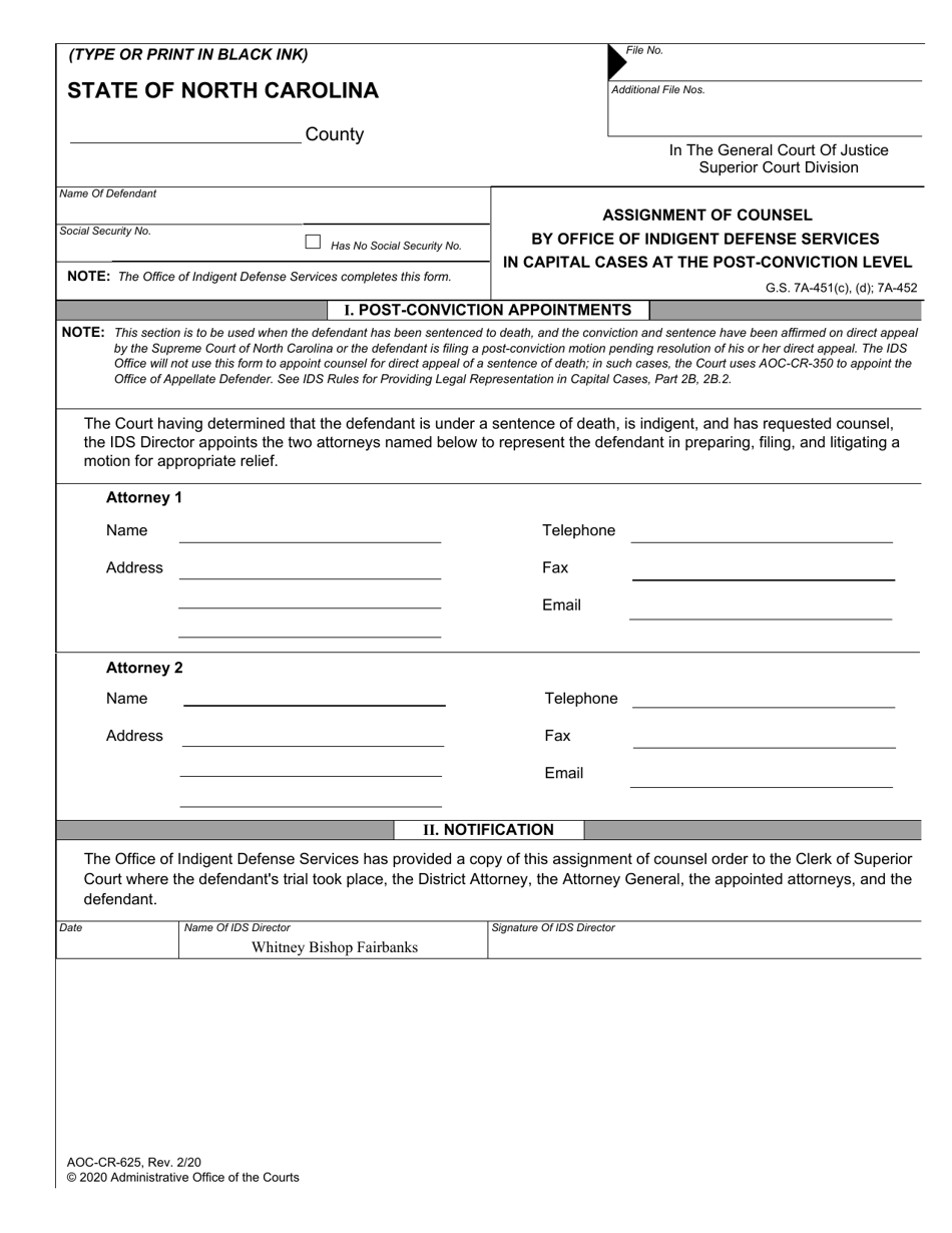 Form AOC-CR-625 Download Fillable PDF or Fill Online Assignment of ...