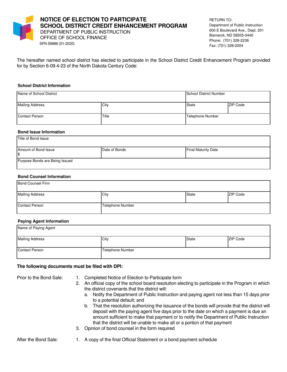 Form SFN59986 Download Fillable PDF or Fill Online Notice of Election ...