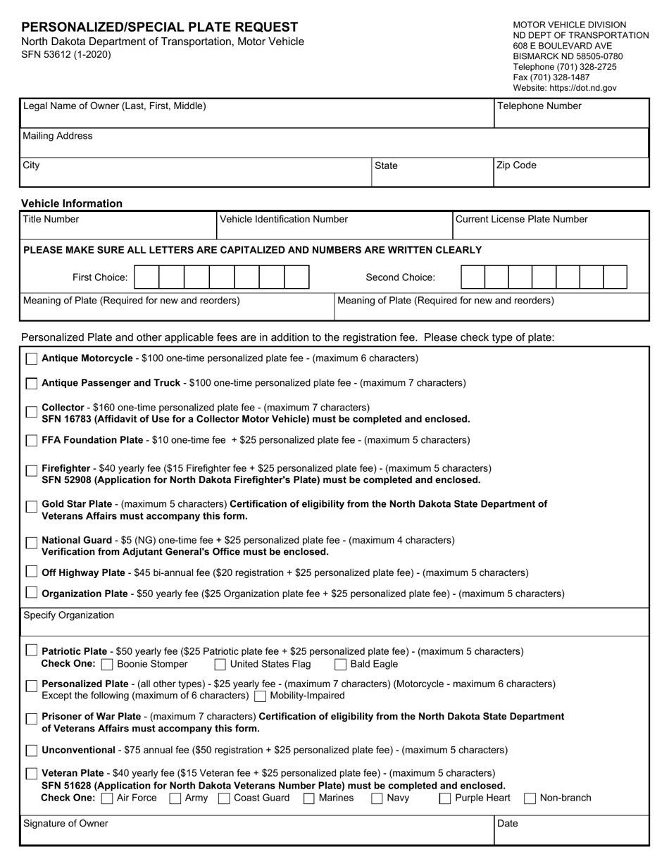 Form SFN53612 Download Fillable PDF or Fill Online Personalized/Special ...
