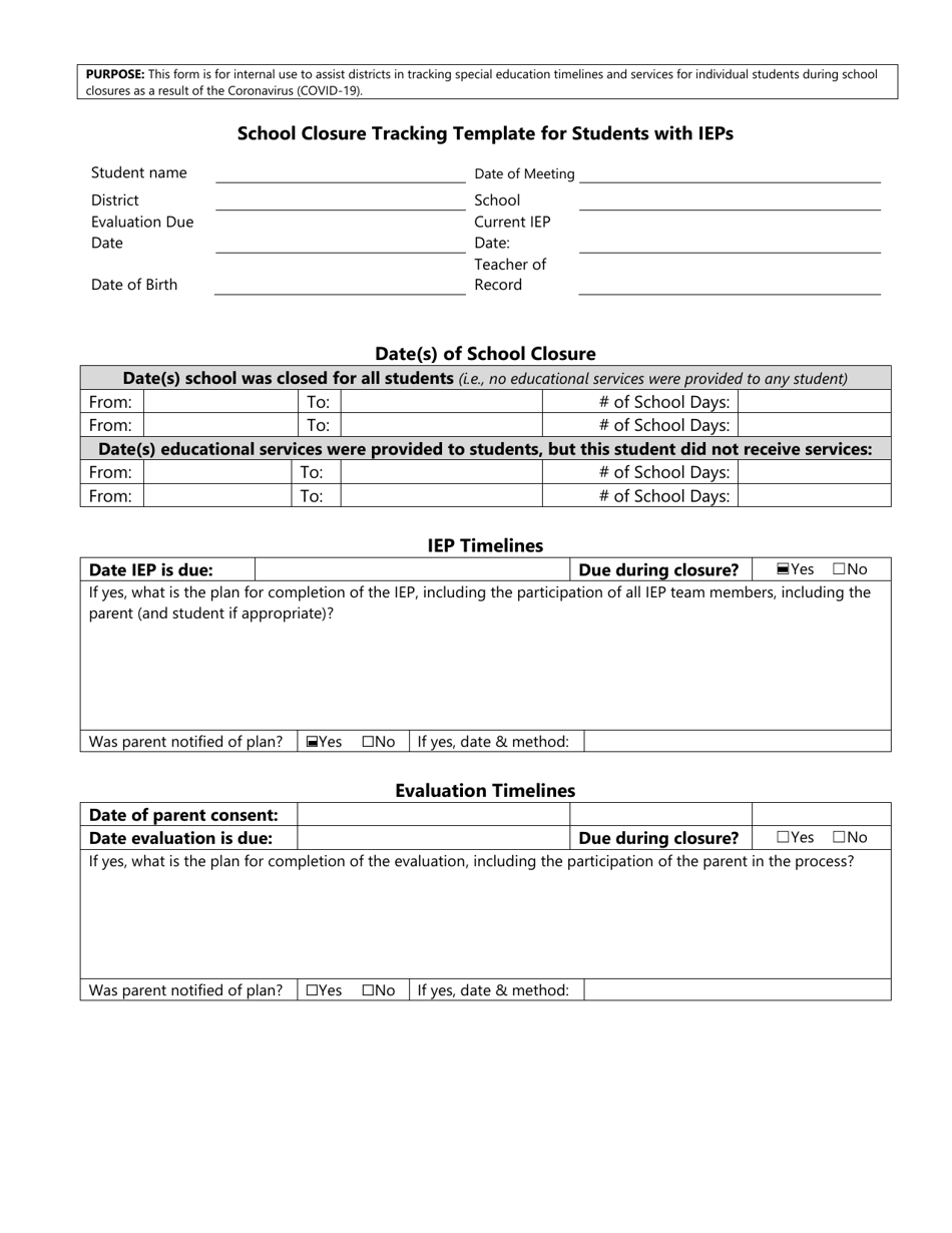Washington School Closure Tracking Template for Students With Ieps ...