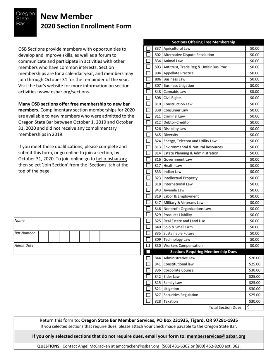 2020 Oregon Section Enrollment Form - Fill Out, Sign Online and ...