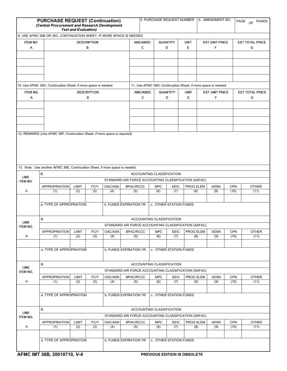 AFMC IMT Form 36B - Fill Out, Sign Online and Download Fillable PDF ...