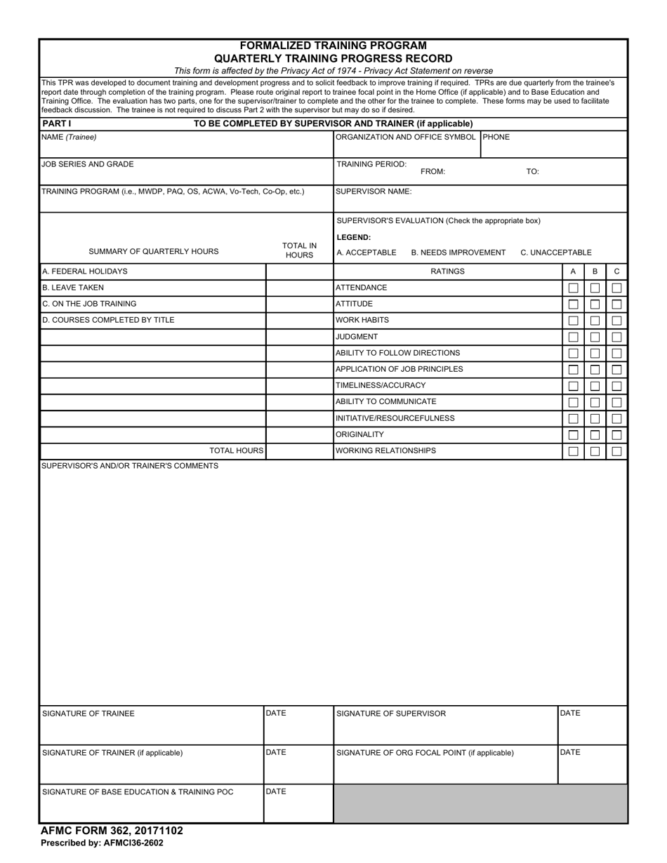 AFMC Form 362 - Fill Out, Sign Online and Download Fillable PDF ...