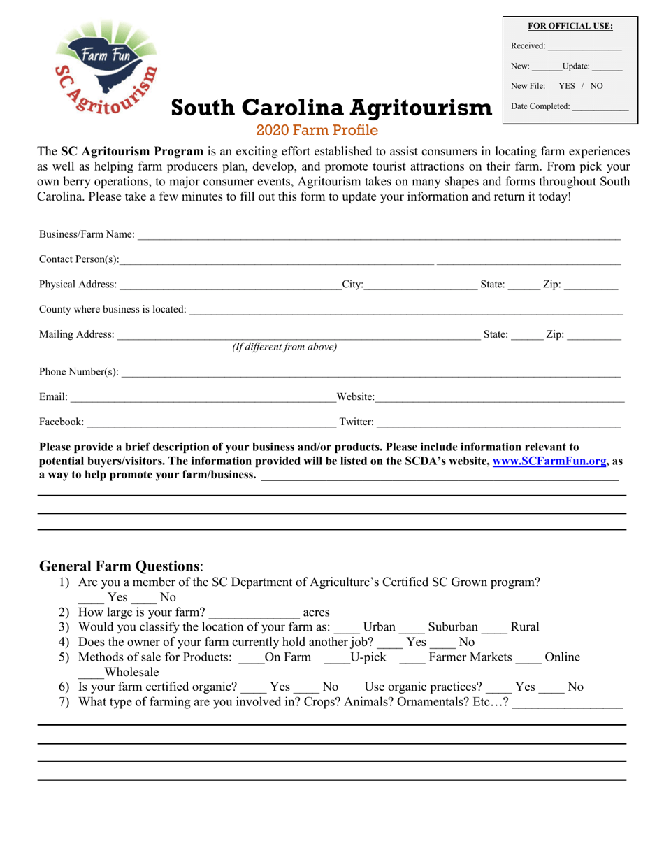 2020 South Carolina South Carolina Agritourism Farm Profile Download ...