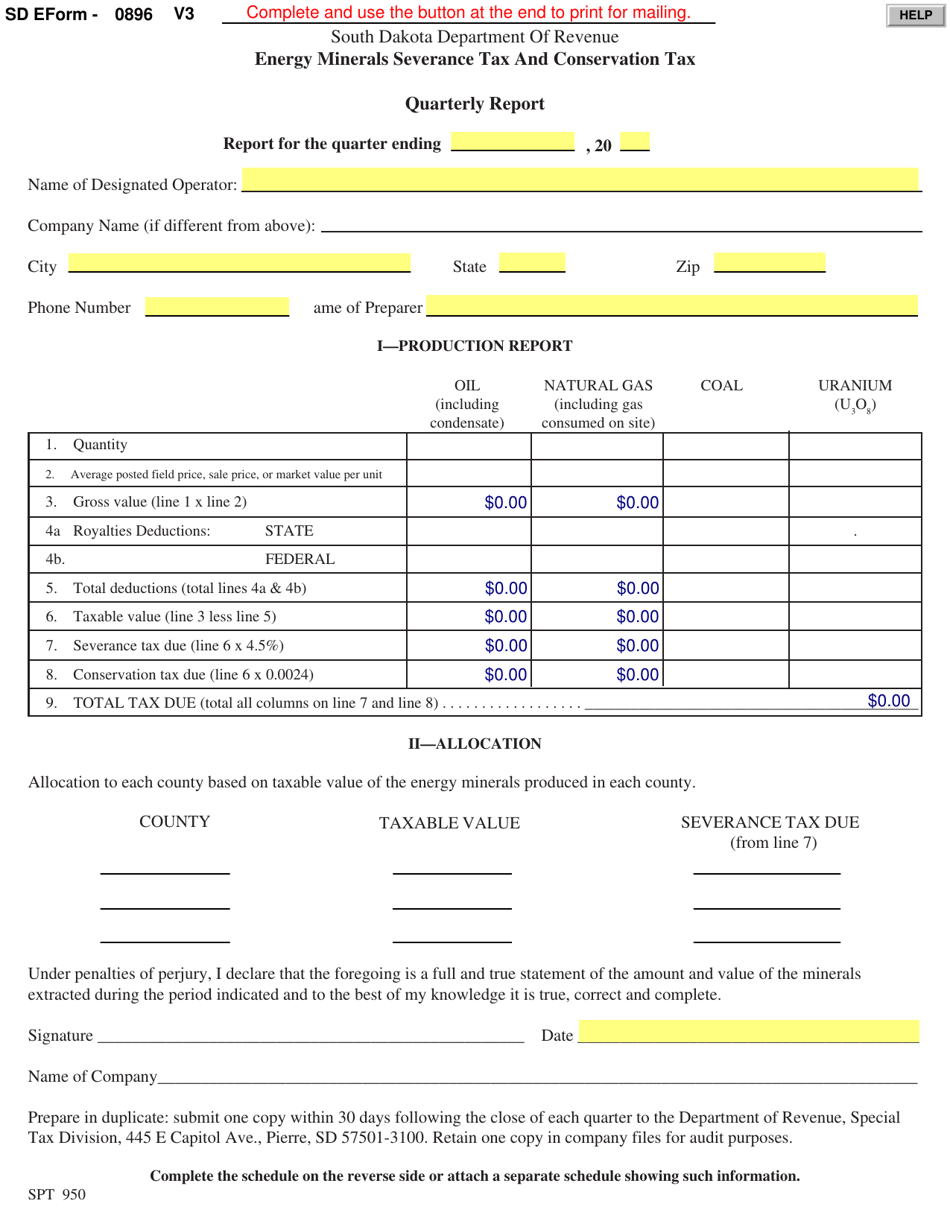 SD Form 0896 - Fill Out, Sign Online and Download Fillable PDF, South ...
