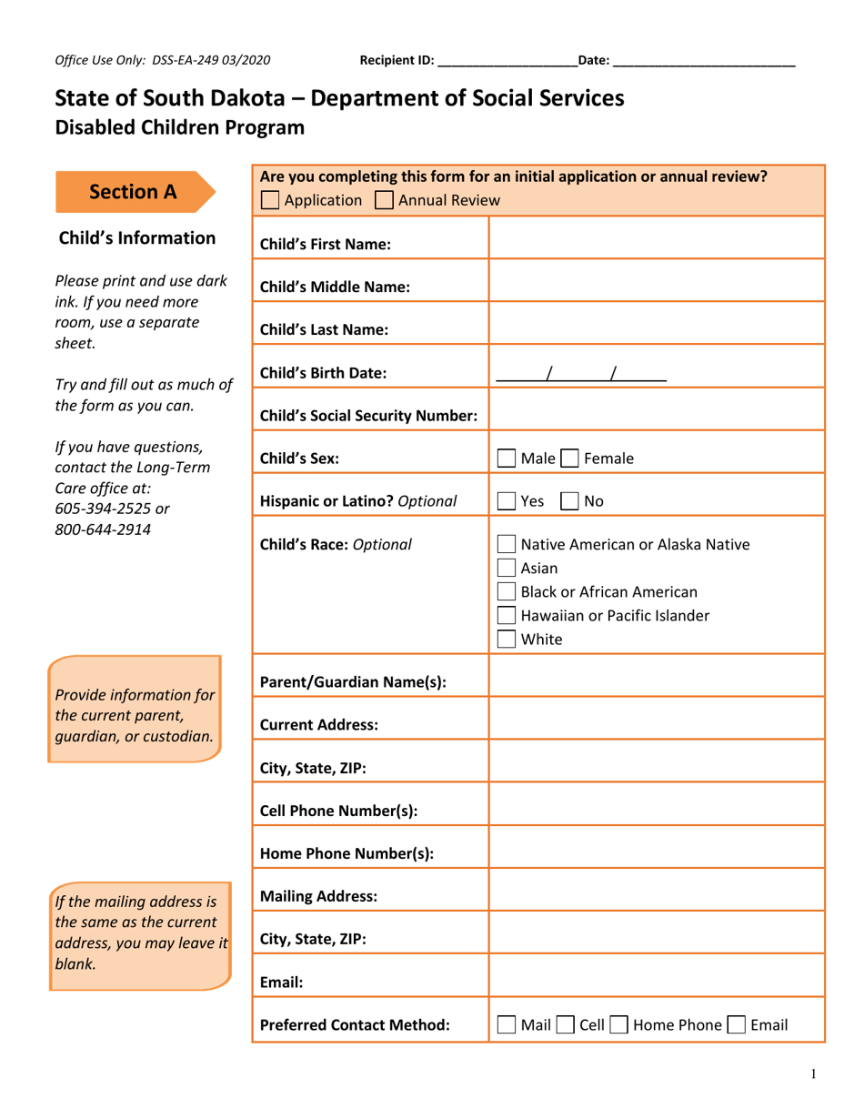 Form DSS-EA-249 - Fill Out, Sign Online and Download Fillable PDF ...