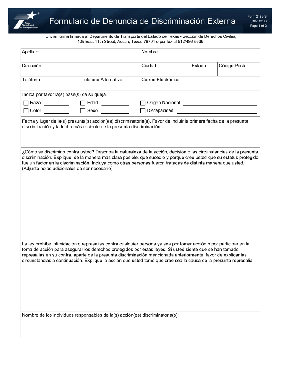 Formulario 2193-S - Fill Out, Sign Online and Download Fillable PDF ...