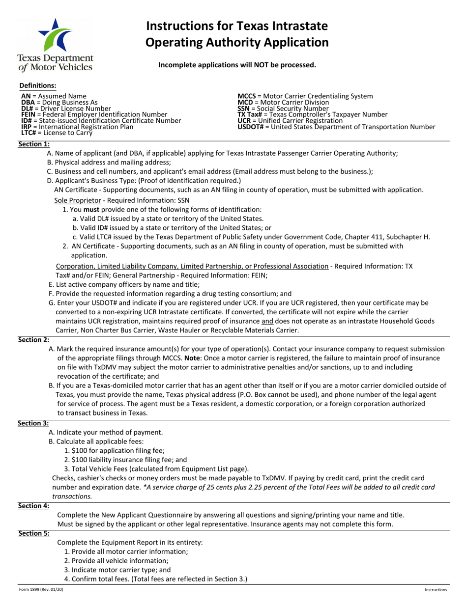 Form 1899 - Fill Out, Sign Online and Download Fillable PDF, Texas ...