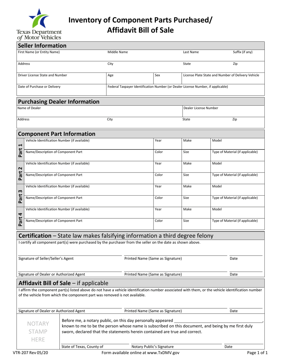 Form VTR-207 Download Fillable PDF or Fill Online Inventory of ...